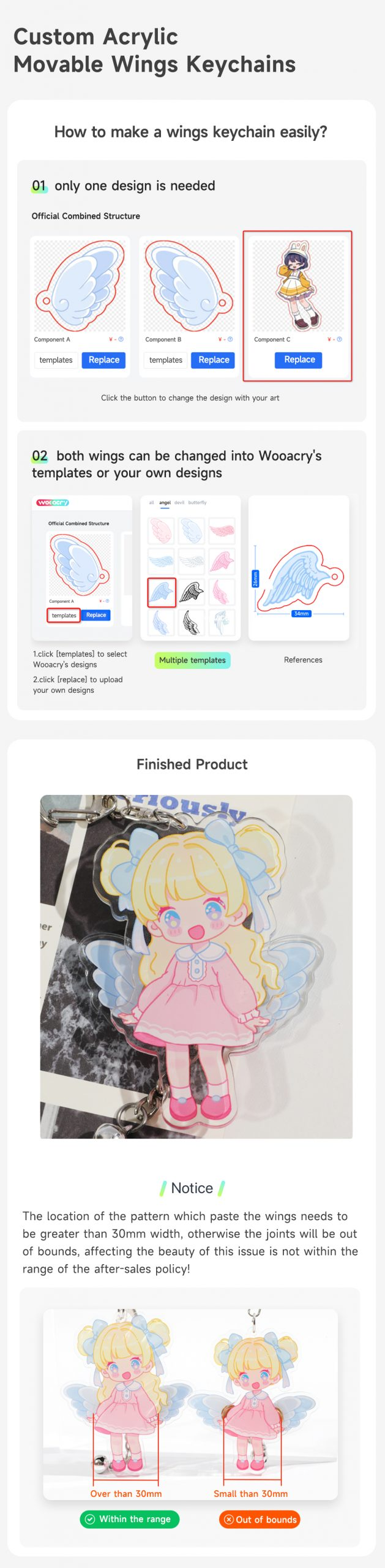 Custom Acrylic Movable Wings Keychains