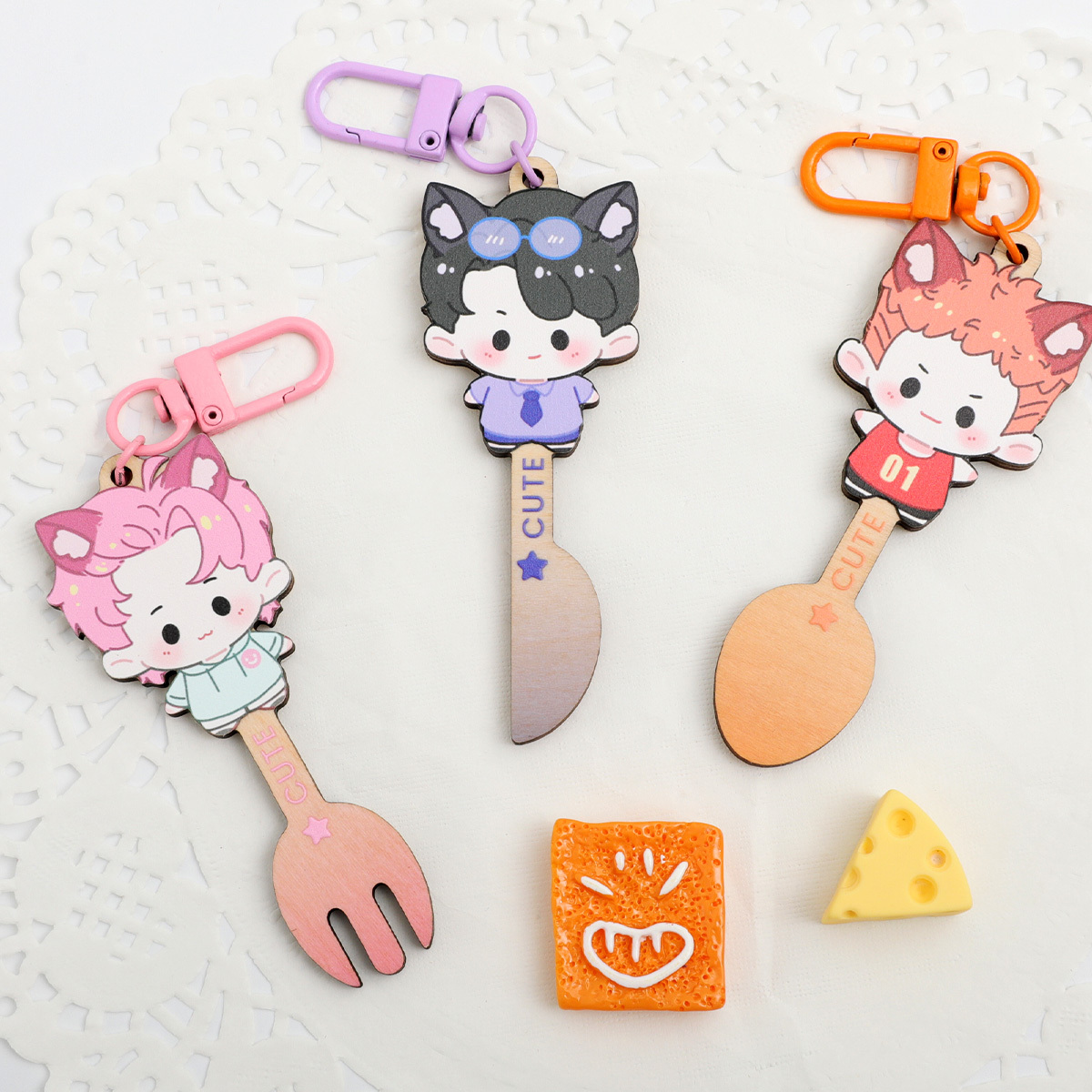 Custom Wood Eating Utensils Keychains