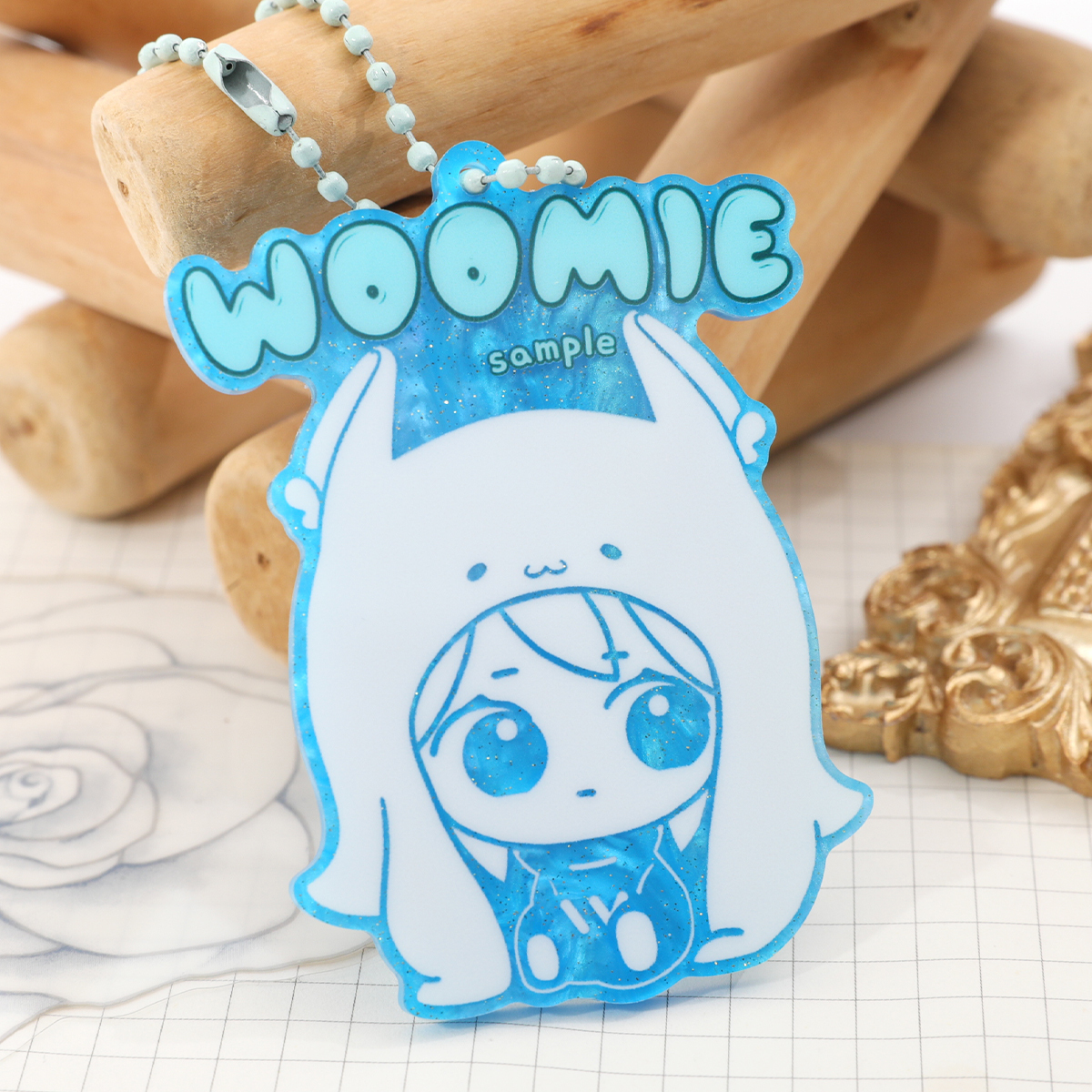 Custom Blue Pearl Acrylic Keychains