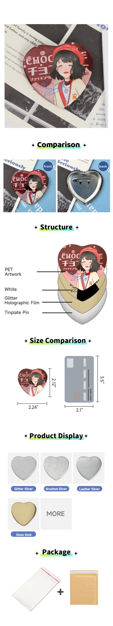 Custom Heart Shape Holographic Badges